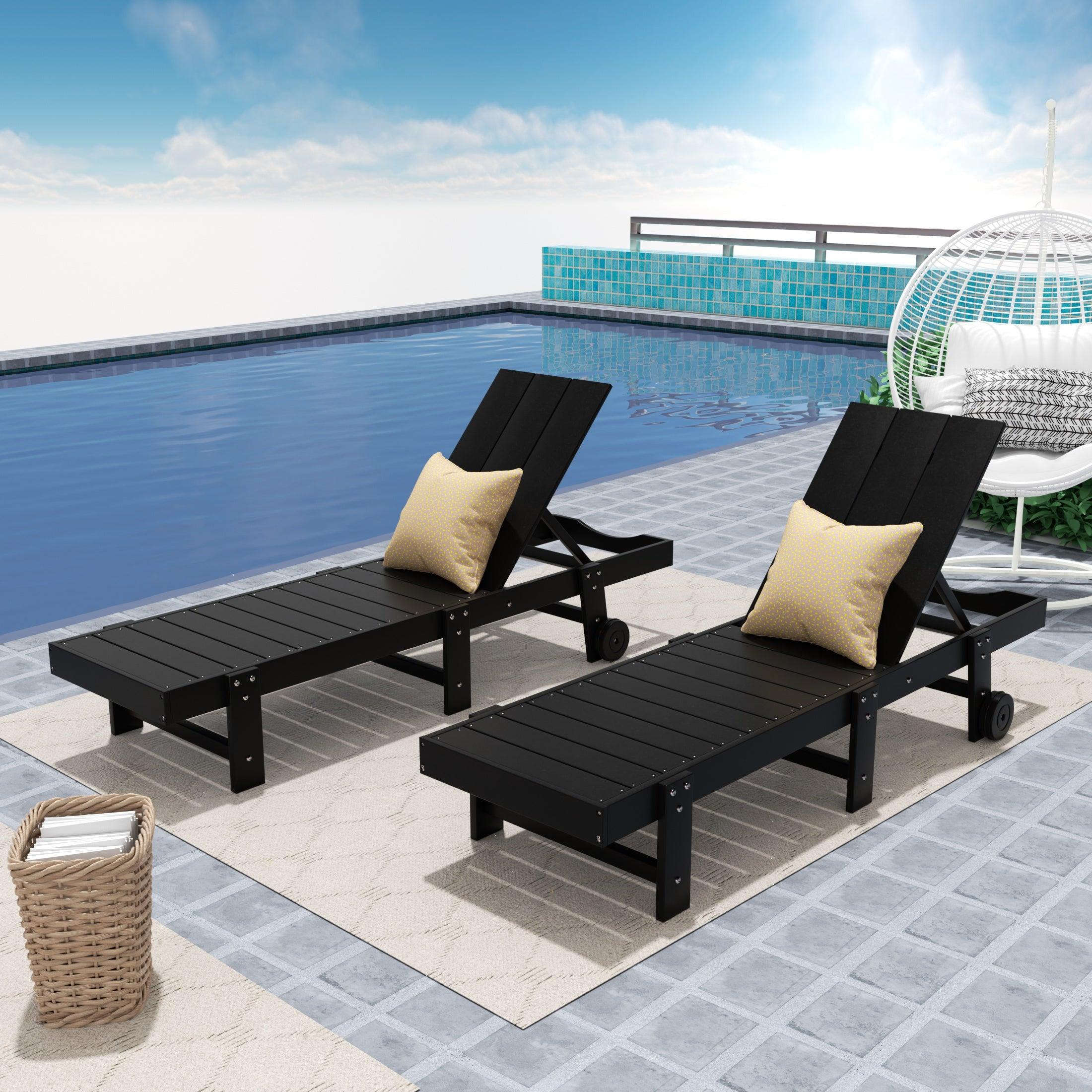 Palms Outdoor Modern Poly Adirondack Chaise Lounge with Wheels Set of