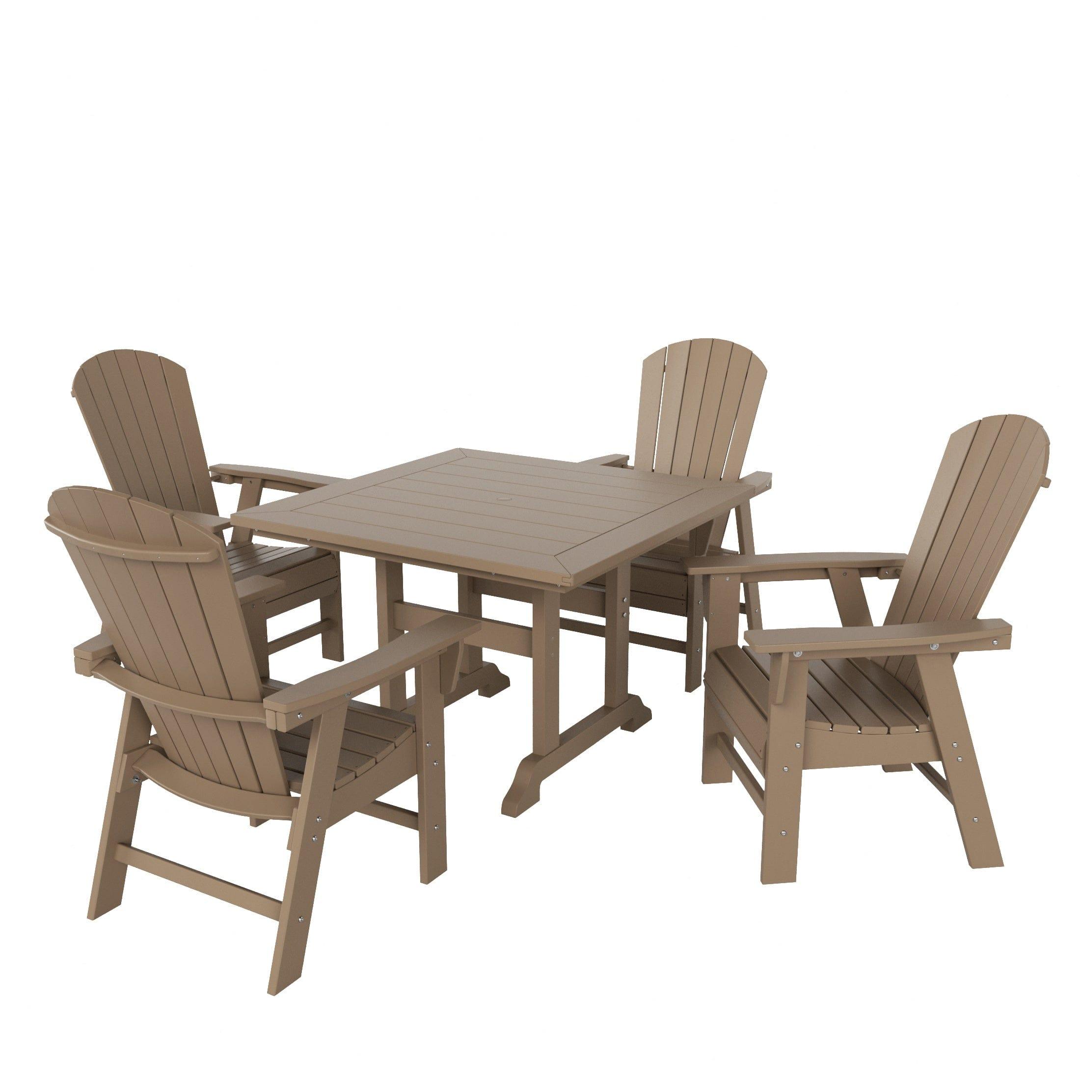 Portside 5 Piece Square Table and Seashell Adirondack Chair Dining Set